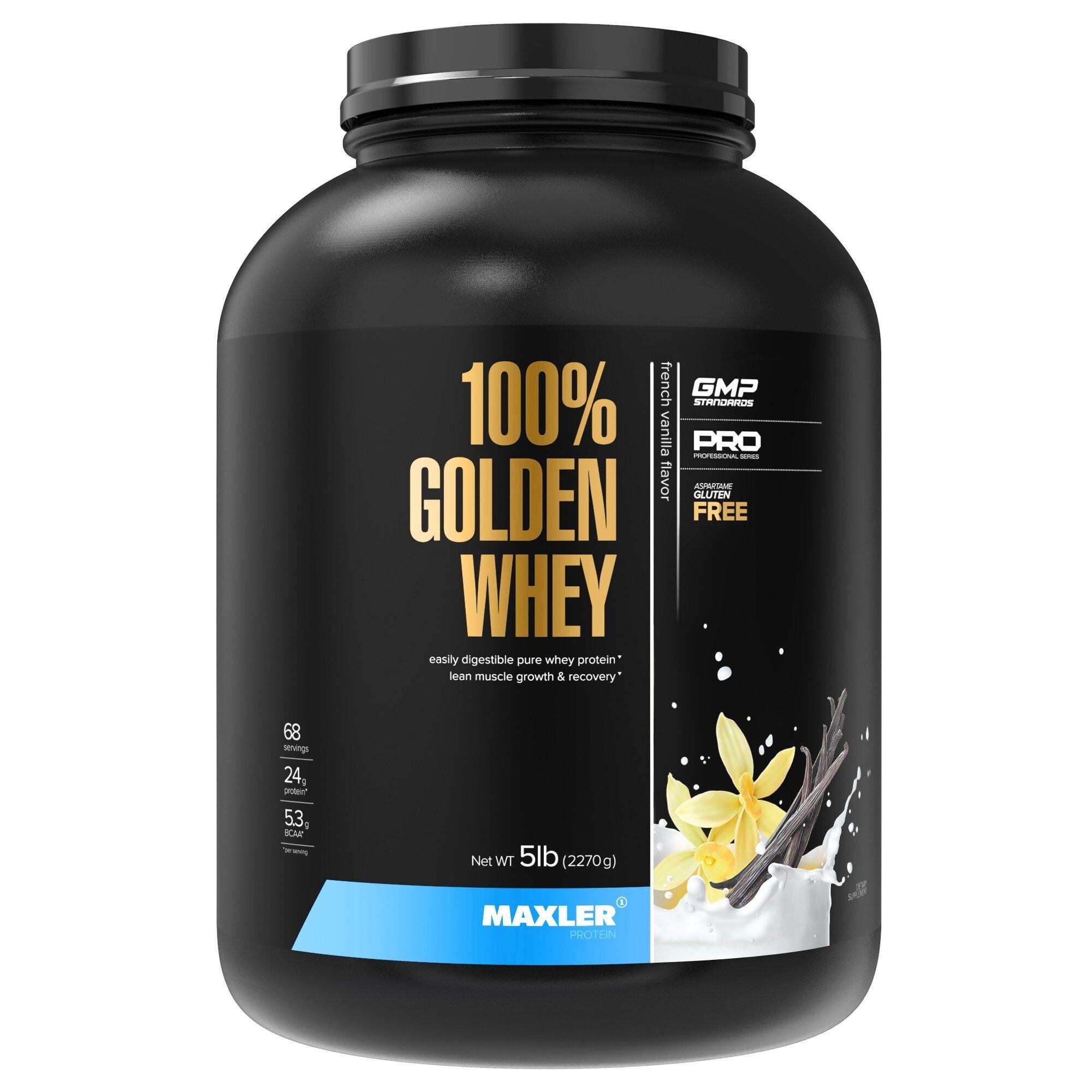 Протеин сывороточный премиум класса 100% Golden Whey Protein 2270 гр 5 lb (Maxler) Французкая ваниль