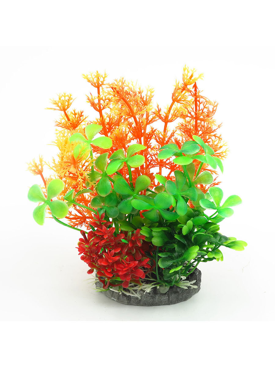 Растение искусственное Aquanimal для аквариума и террариума "Куст ассорти №1" 9x6.5x15см