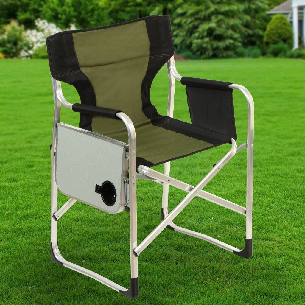 Кресло складное Green Days 55х60х82 см, со столиком, черно-зеленое, ткань, 100 кг