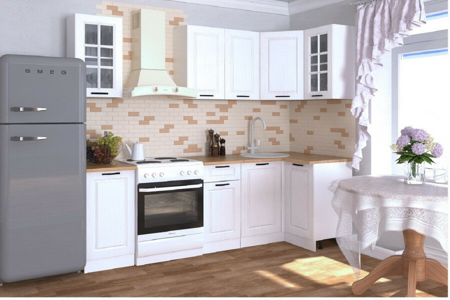 Кухонный угловой гарнитур Белый Вегас, фасад МДФ, 1000х1800 мм