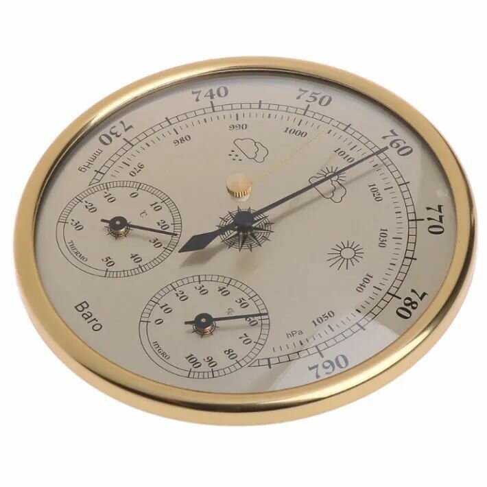 Барометр настенный с термометром и гигрометром THB9392G, золотистый-hl