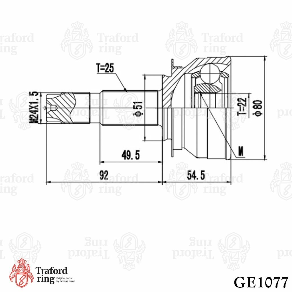 ШРУС наружный, для Шевроле Кобальт арт GE1077 Traford Ring