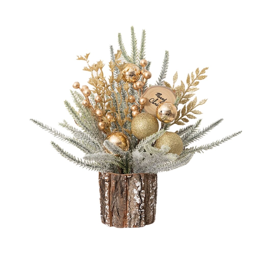 Искусственная елка в ведерке с красными ягодами для новогоднего украшения