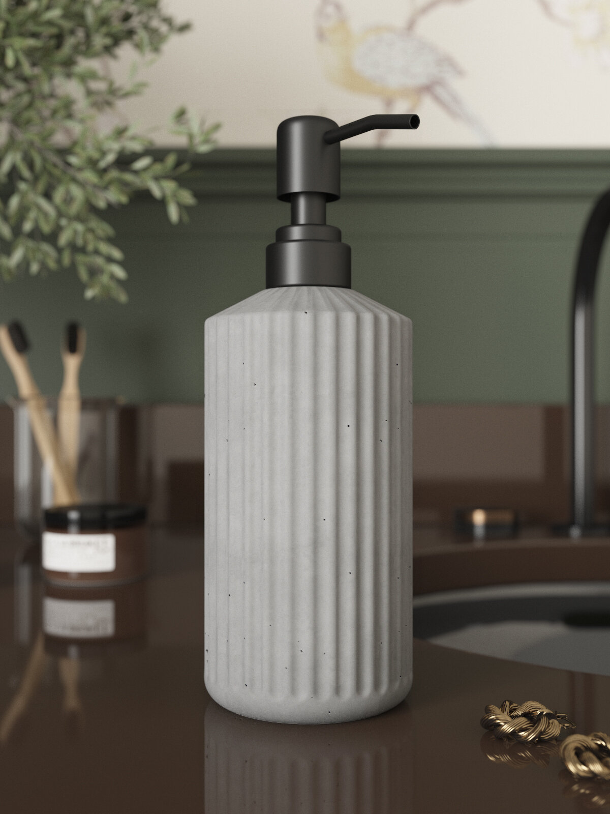 Дозатор для жидкого мыла Chloe Slim с металлической черной помпой 250 мл, бетон, серый матовый