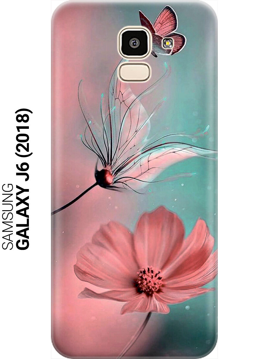 Силиконовый чехол на Samsung Galaxy J6 (2018) с принтом "Бабочка и цветы"