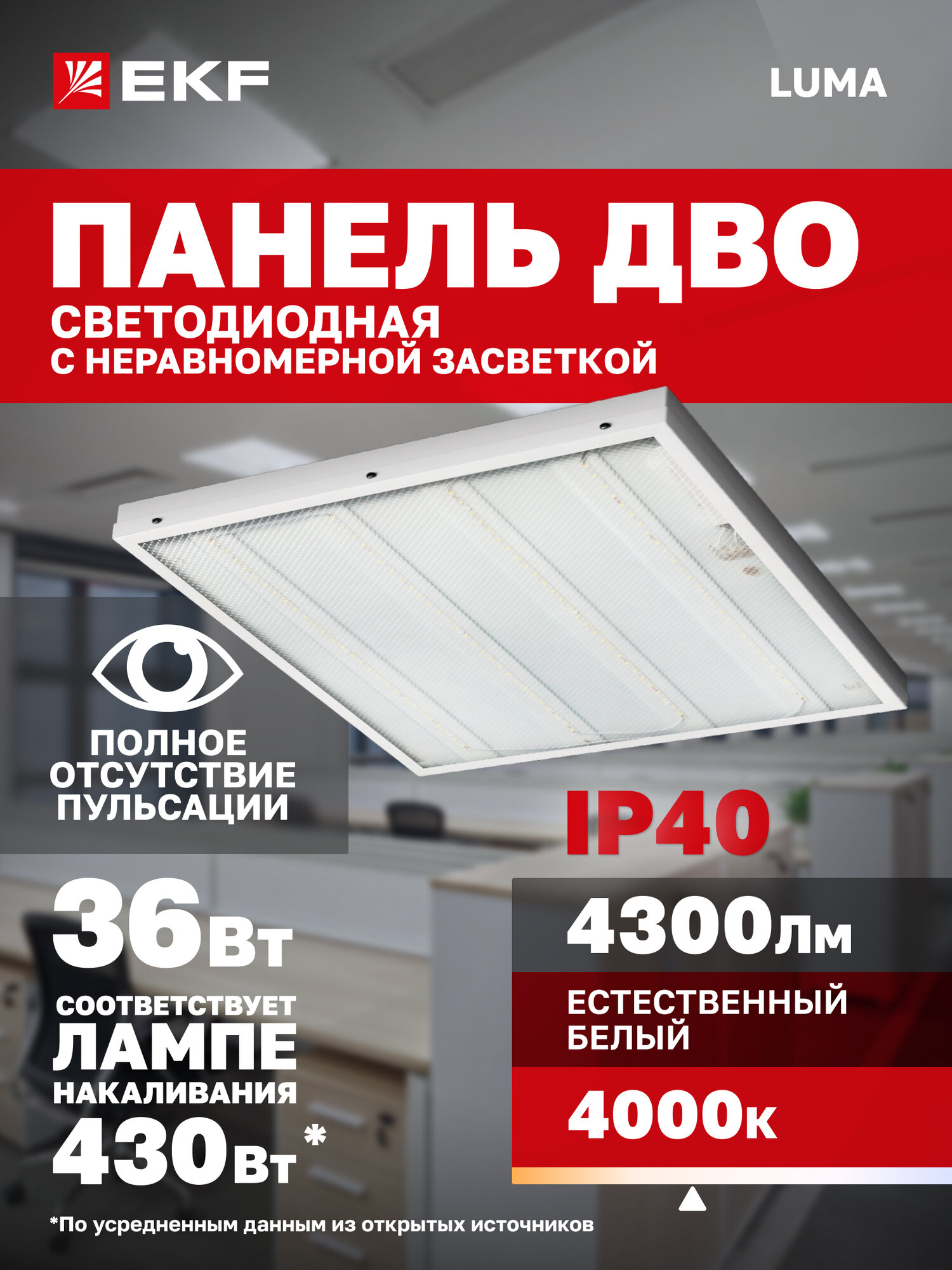 Светильник EKF LPL-1002-Z-36-4000-40, LED, 36Вт, 4000К, 4300Лм, IP40