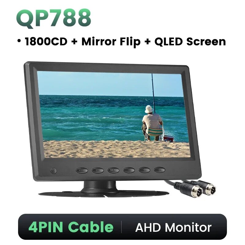 GreenYi 7-дюймовый квантовый точечный QLED-дисплей AHD-монитор для грузовика, парковки, рыбалки, поддержка 2-канальной камеры 1080P, IPS, ультратонкий экран, 4Pin Cable QP788