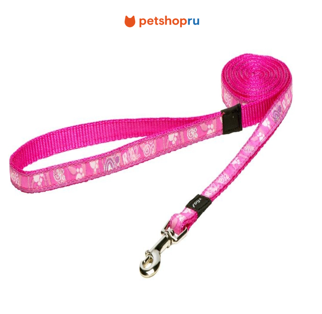 Rogz Удлиненный поводок "Fancy dress", р-р XL, ш: 2,5 см, дл: 1,8м, "Розовая лапка"
