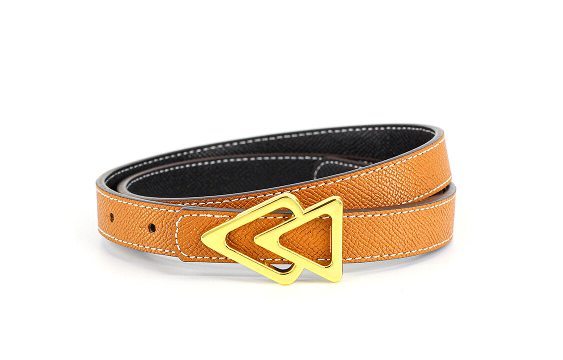 PISHUSHU Commute Double Sided Functional Cow Leather Smooth Buckle Belt Women's Orange Width 1.8cm Gift Box Set 100cm