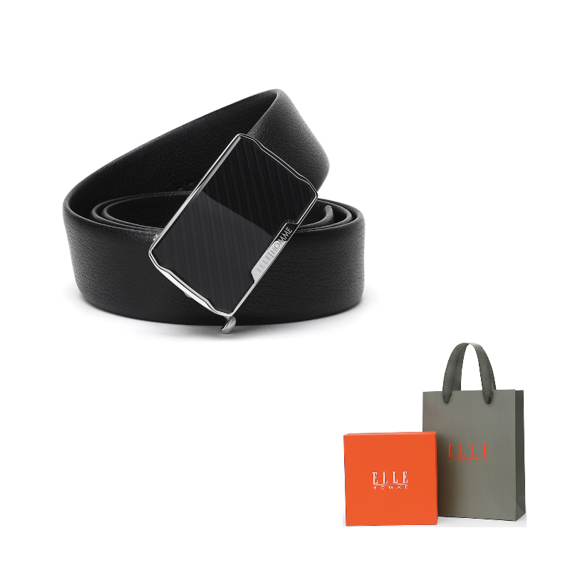 ELLE HOMME Cow Leather Belts Men's Black Width 3.7cm 125cm