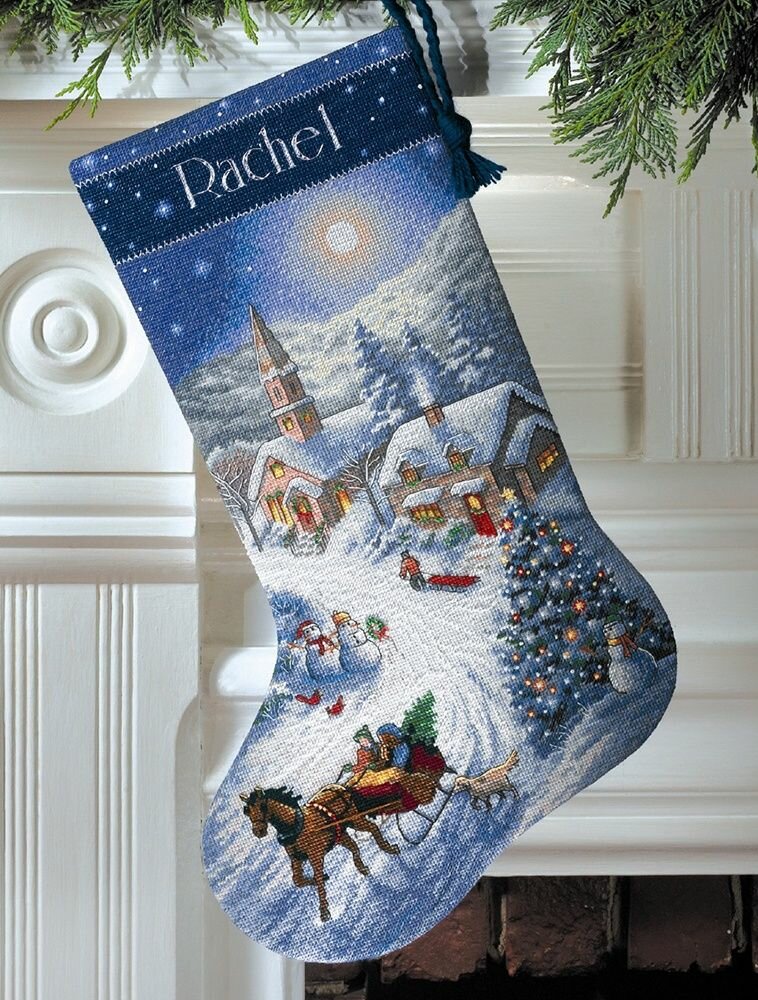 Набор для вышивания DIMENSIONS "Поездка в сумерках на санях", сапожок, мулине, канва (08712)