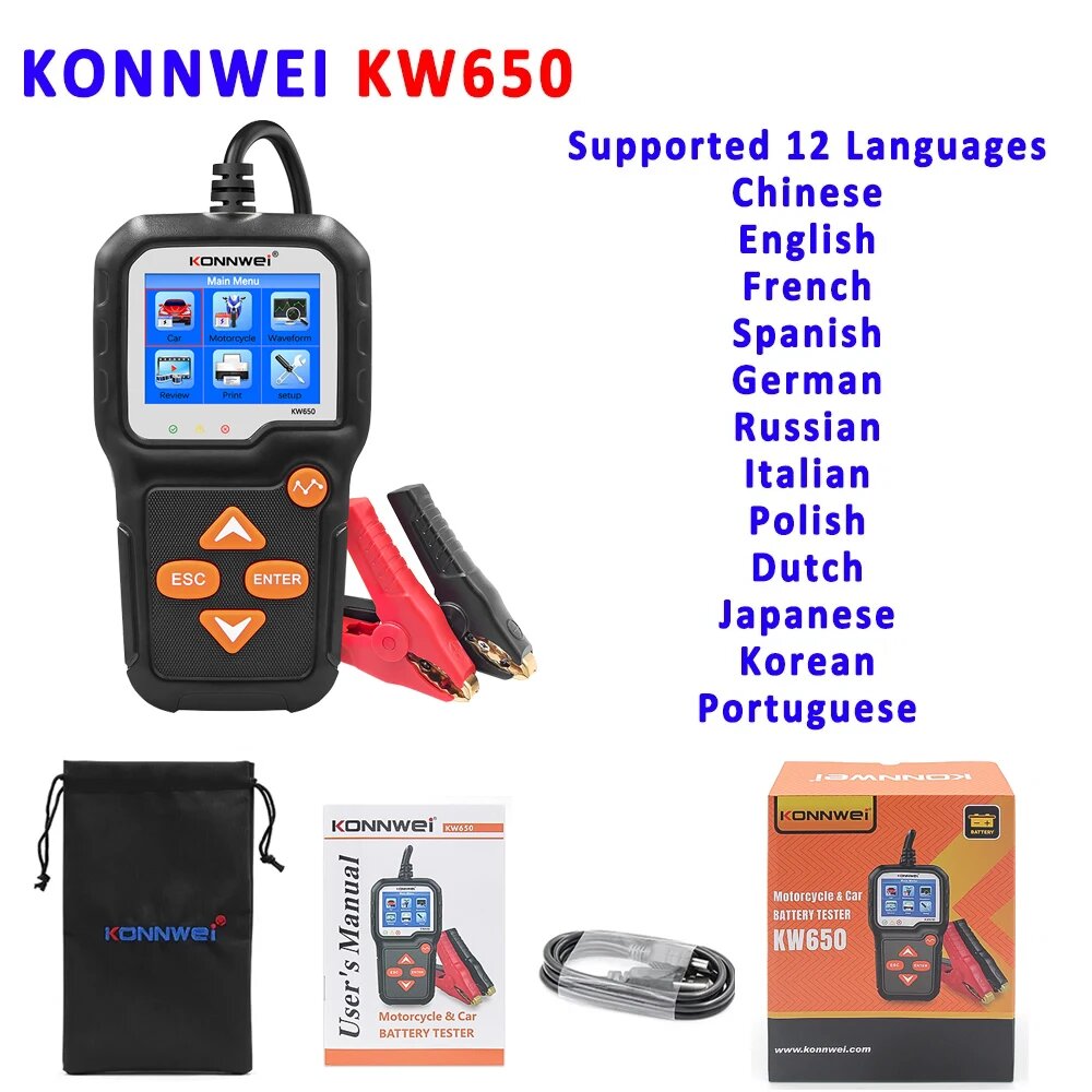 KONNWEI KW650 тестер аккумулятора 6V/12V мотоцикла