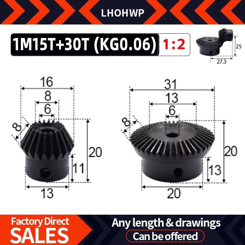 Пара конических шестерен LHOHWP 1M15 и 1M30 1set 1M15T-30T