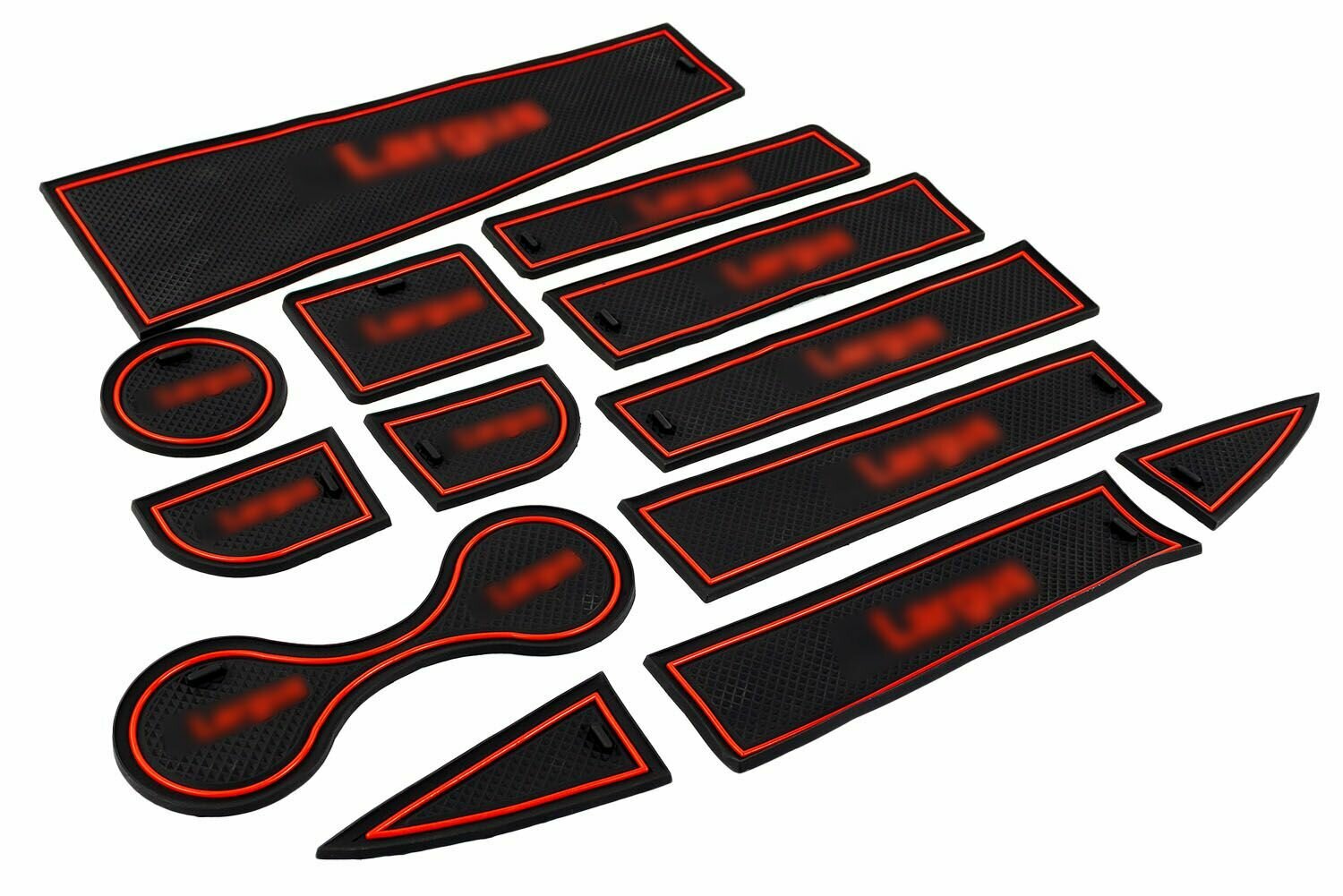 Комплект силиконовых черно-красных ковриков панели приборов и консоли для Лада Ларгус