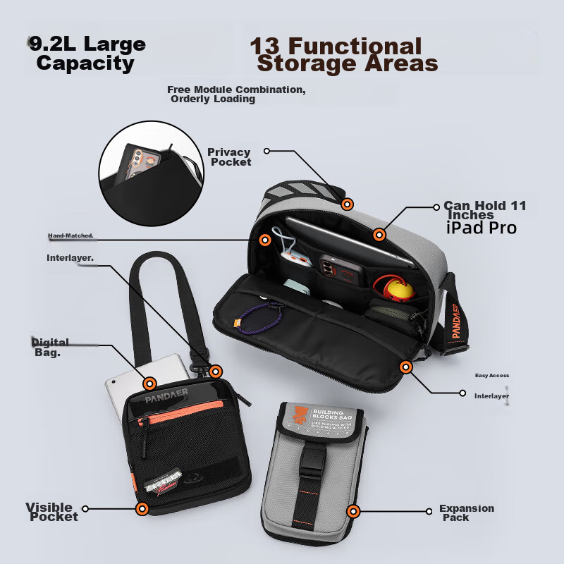 Сумка MEIZU PANDAER Building Block Bag, Crossbody Shoulder Bag, Messenger Bag for Men And Women, Casual Shoulder Bag, Large Capacity Crossbody Waist Pack