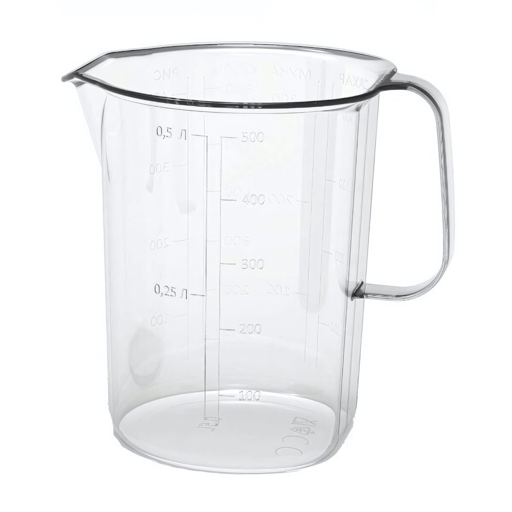 Кружка мерная 0,5л, прозрачный пластик, удобная ручка, для точных измерений