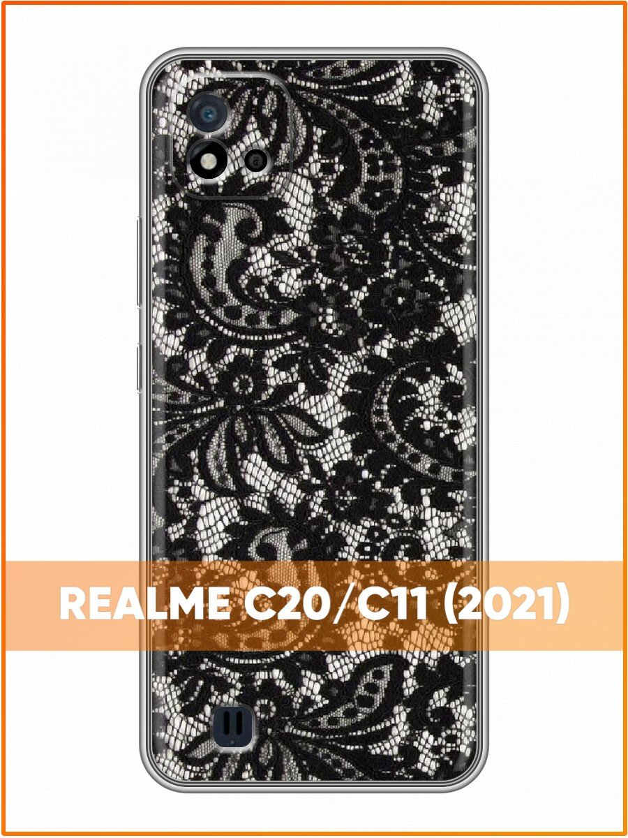 Чехол для Realme C20, Realme C11 2021 с принтом Кружевной фон (реалми С20, реалме С11 2021)