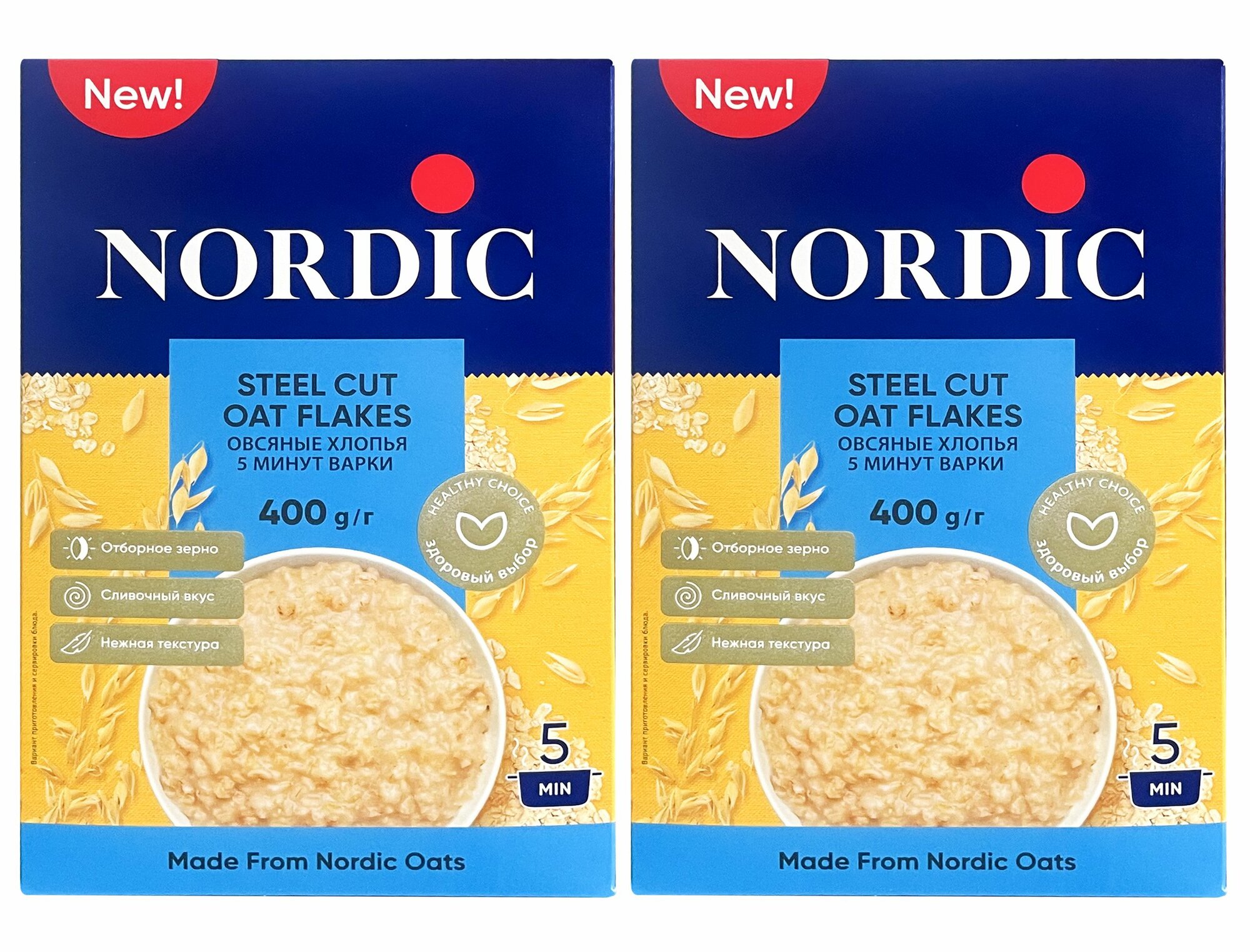 Nordic овсяные хлопья 5 минут варки, 400г х 2шт