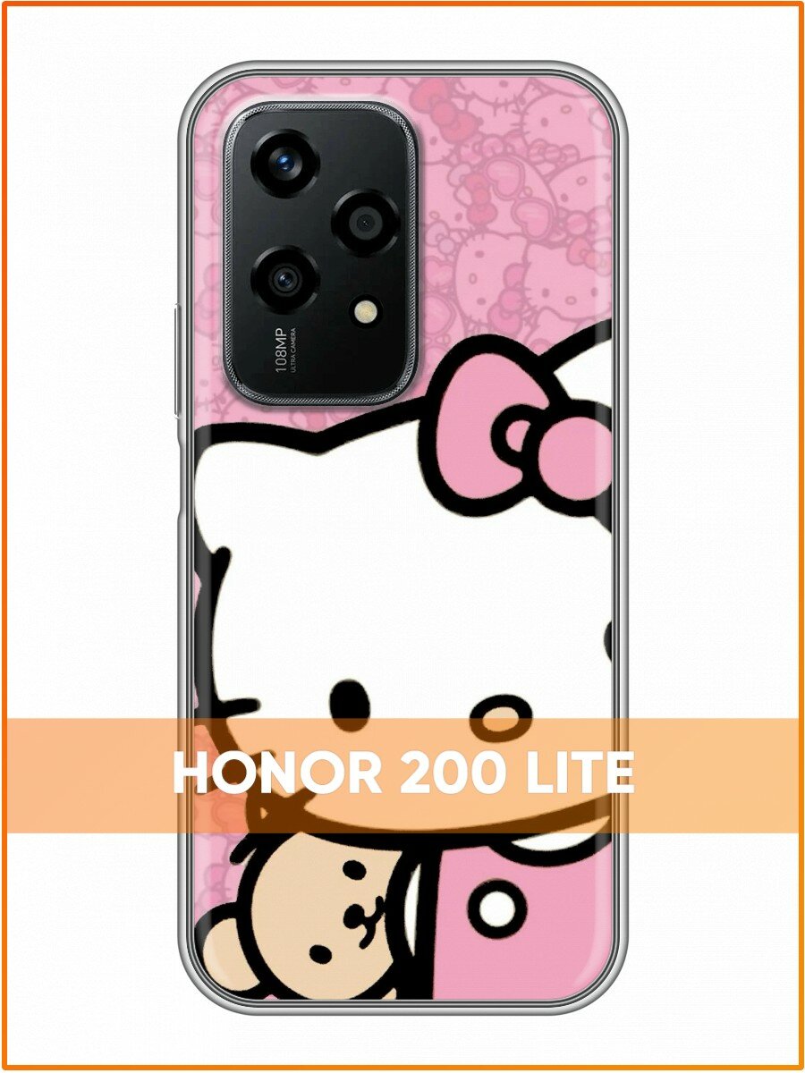 Чехол для Honor 200 Lite с принтом для девочек с Хеллоу Китти с мишкой (Хонор 200 Лайт)