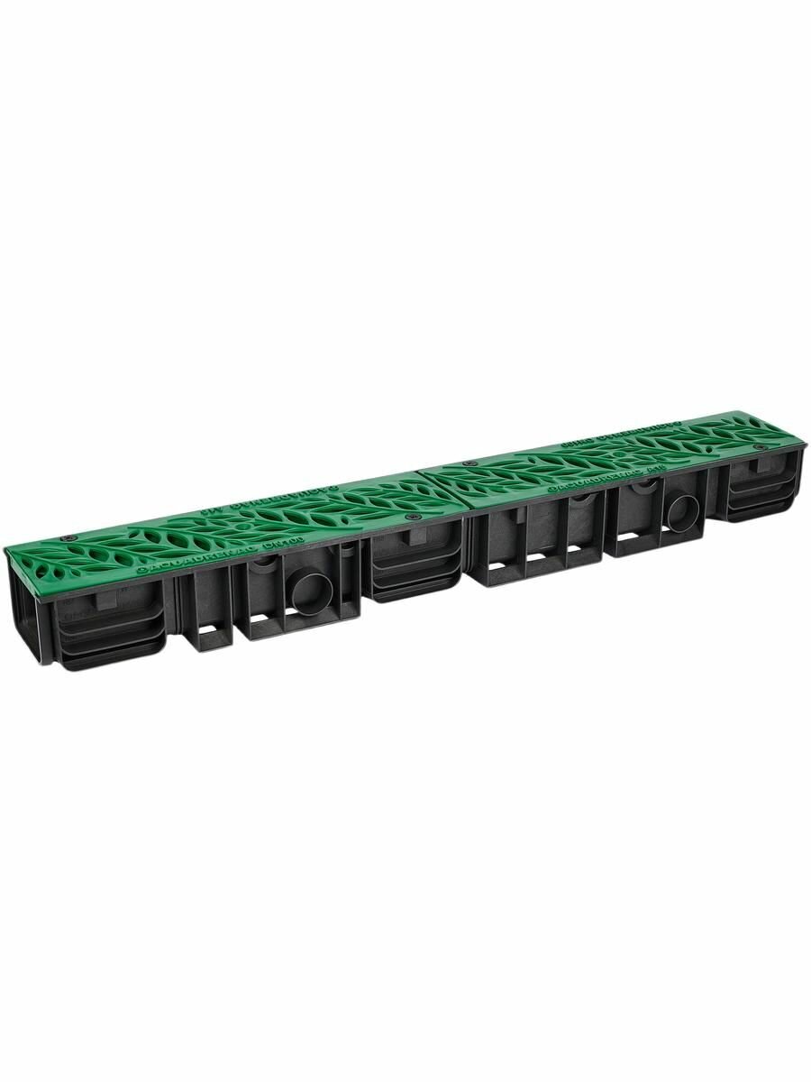 Лоток водоотводный пластиковый Classic AQD DN100 H100 с решеткой пластиковой Зеленой RF, кл. А15