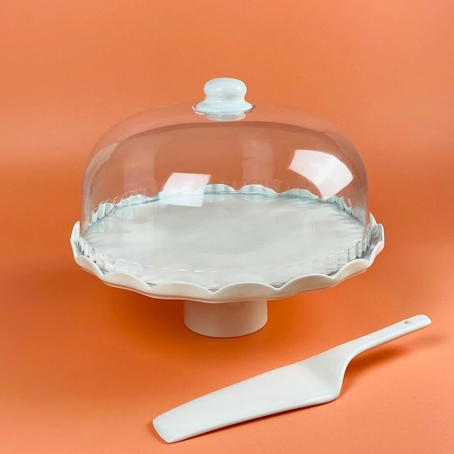 Тортовница 27,5см на ножке с крышкой и лопаткой шармель Фарфор 133-430 118-133-430