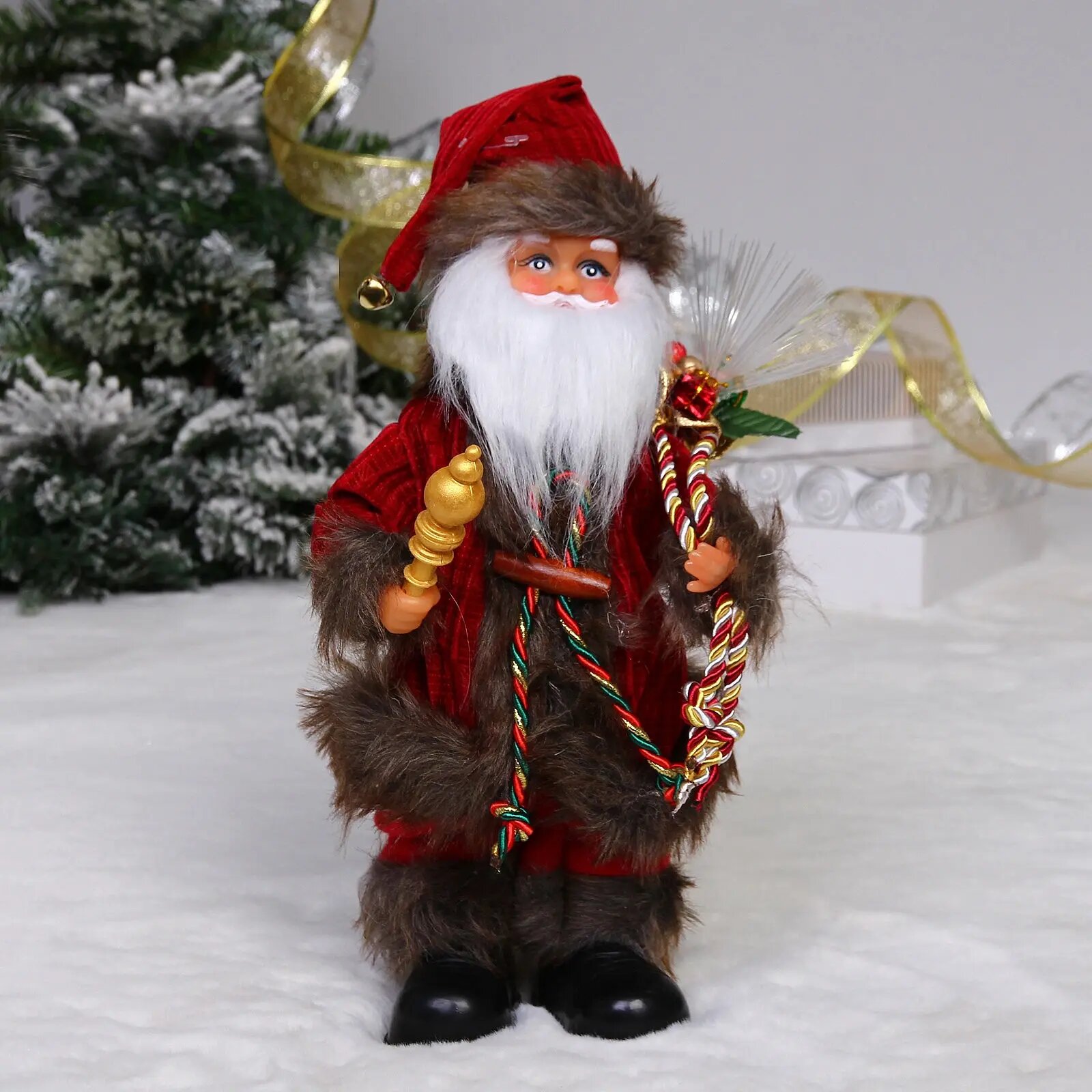 Дед мороз - лесовичок «время сказки» 30 см, разноцветный принт, мягкий текстиль и пластик, праздничный декор для дома