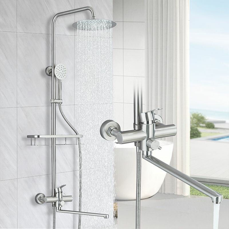 Смеситель для душа в ванной комнате, вращающийся длинный излив, полка