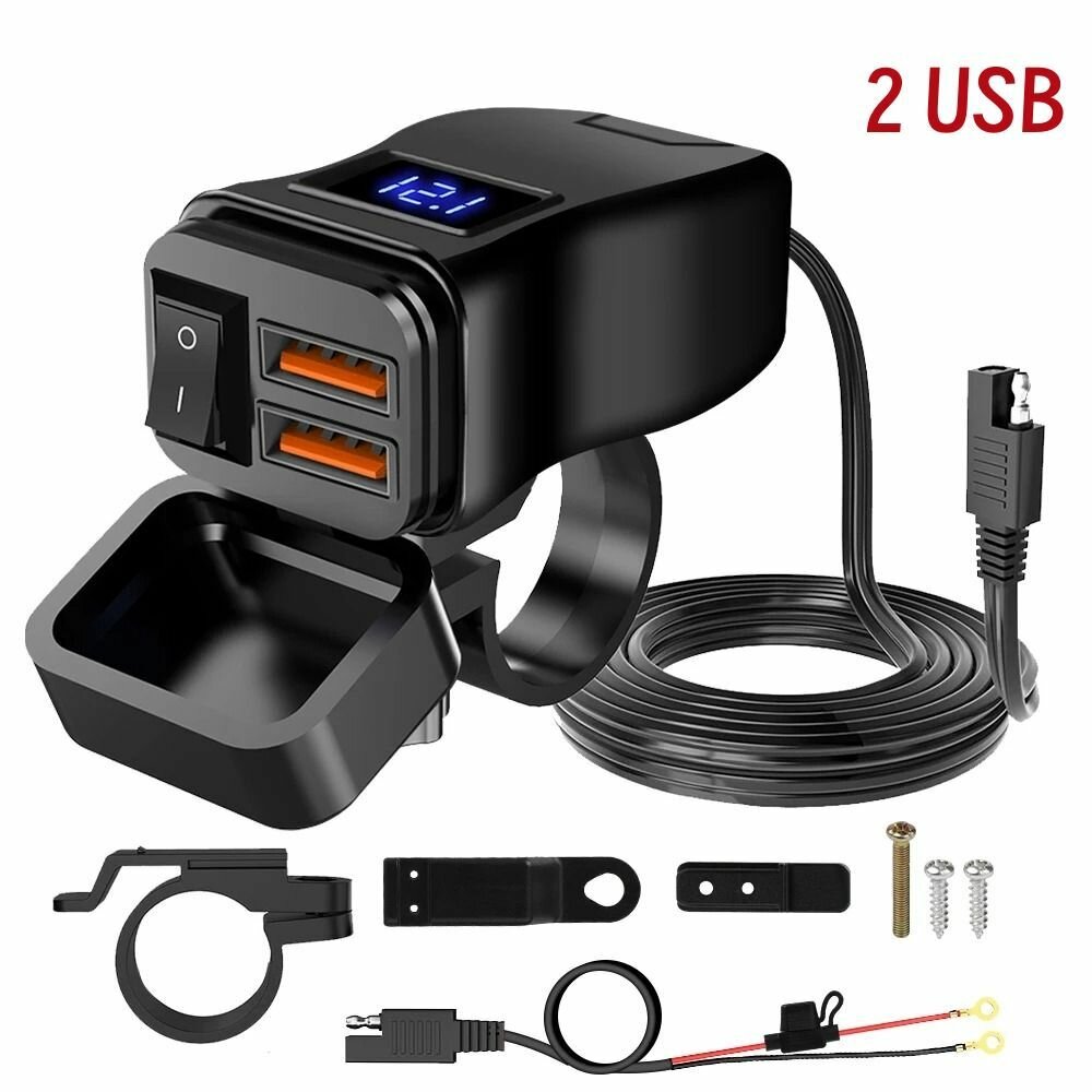 Зарядное устройство на руль для мотоцикла USB + Type-C ; Быстрая зарядка для телефона на мотоцикл-ROMIKY