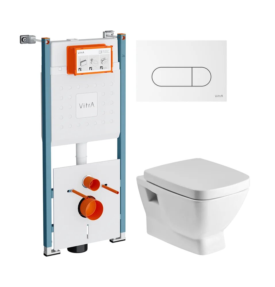 Комплект 3 в 1 Унитаз подвесной Santek Нео 1WH302423 / Инсталляция VitrA V-Fix Core 732-5800-01PV / Кнопка Root Round 740-2200 цвет глянцевый белый