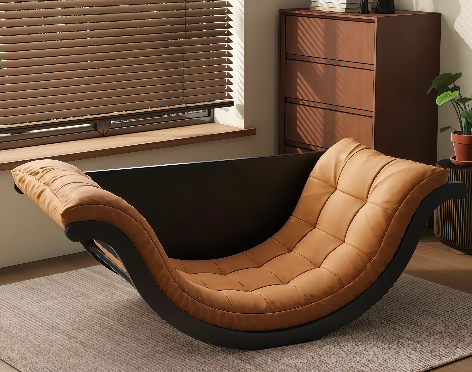 Кресло-качалка "Moon boat", массив дерева, обивка из искусственной кожи, многофункциональное