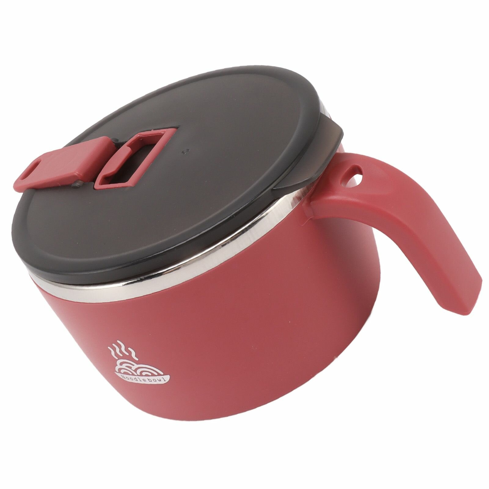 Миска для лапши быстрого приготовления из нержавеющей стали, 900 мл, миска для лапши с крышкой для студенческого общежития, офисного работника, красная