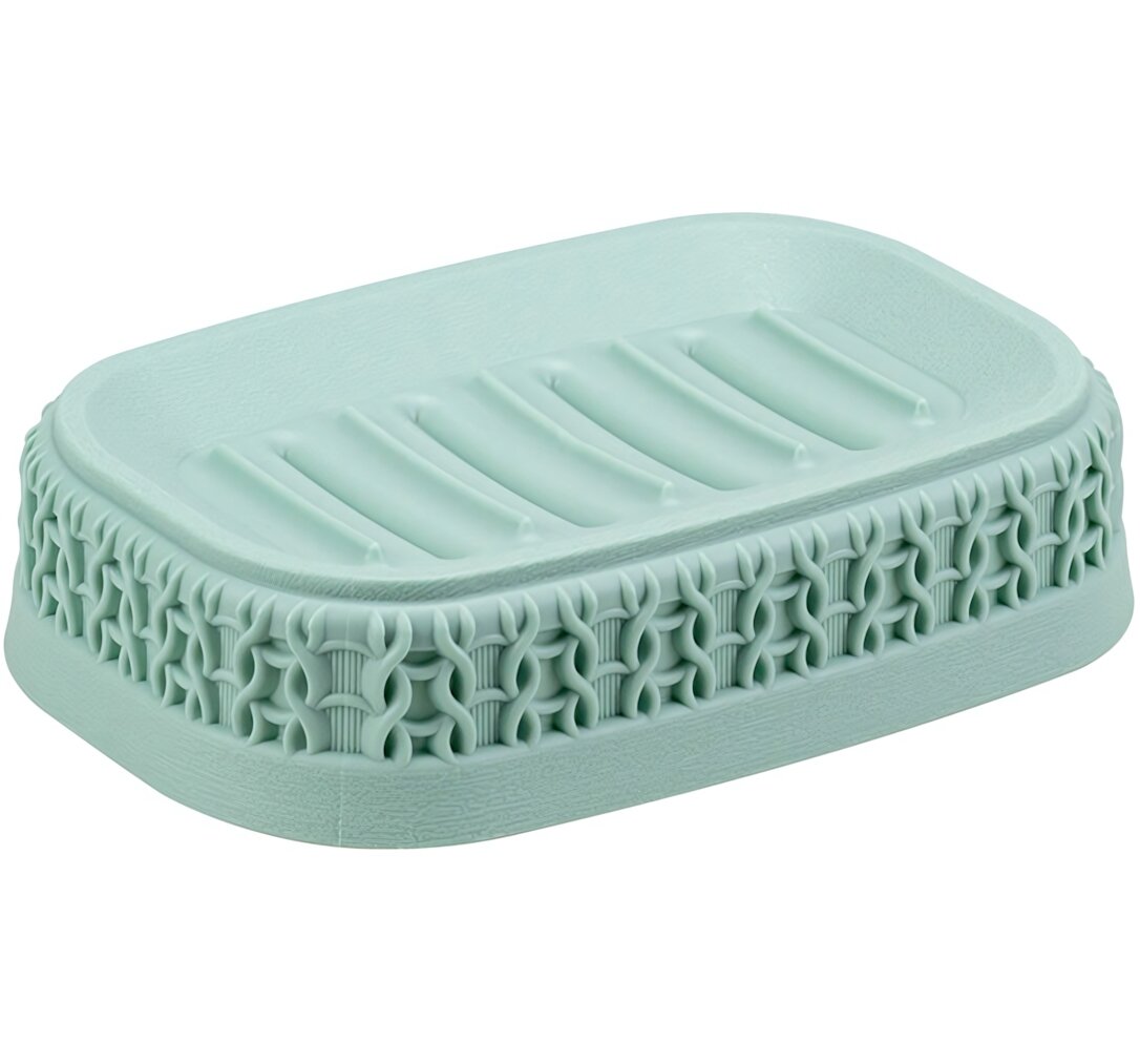 Мыльница пластиковая "вязание", фисташковая, рифленое дно, 2 стороны использования