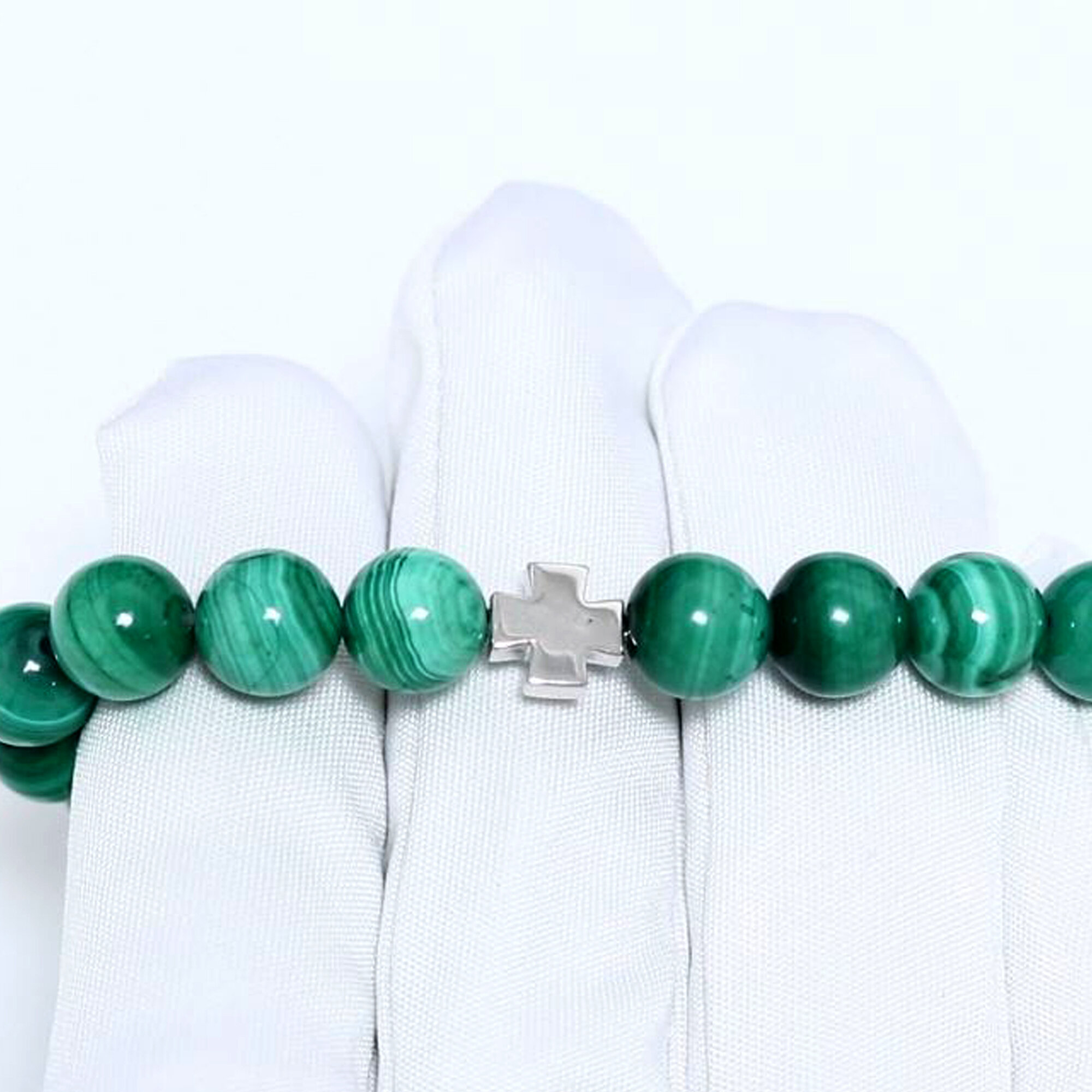 Браслет, серебро, 925 проба, родирование, малахит