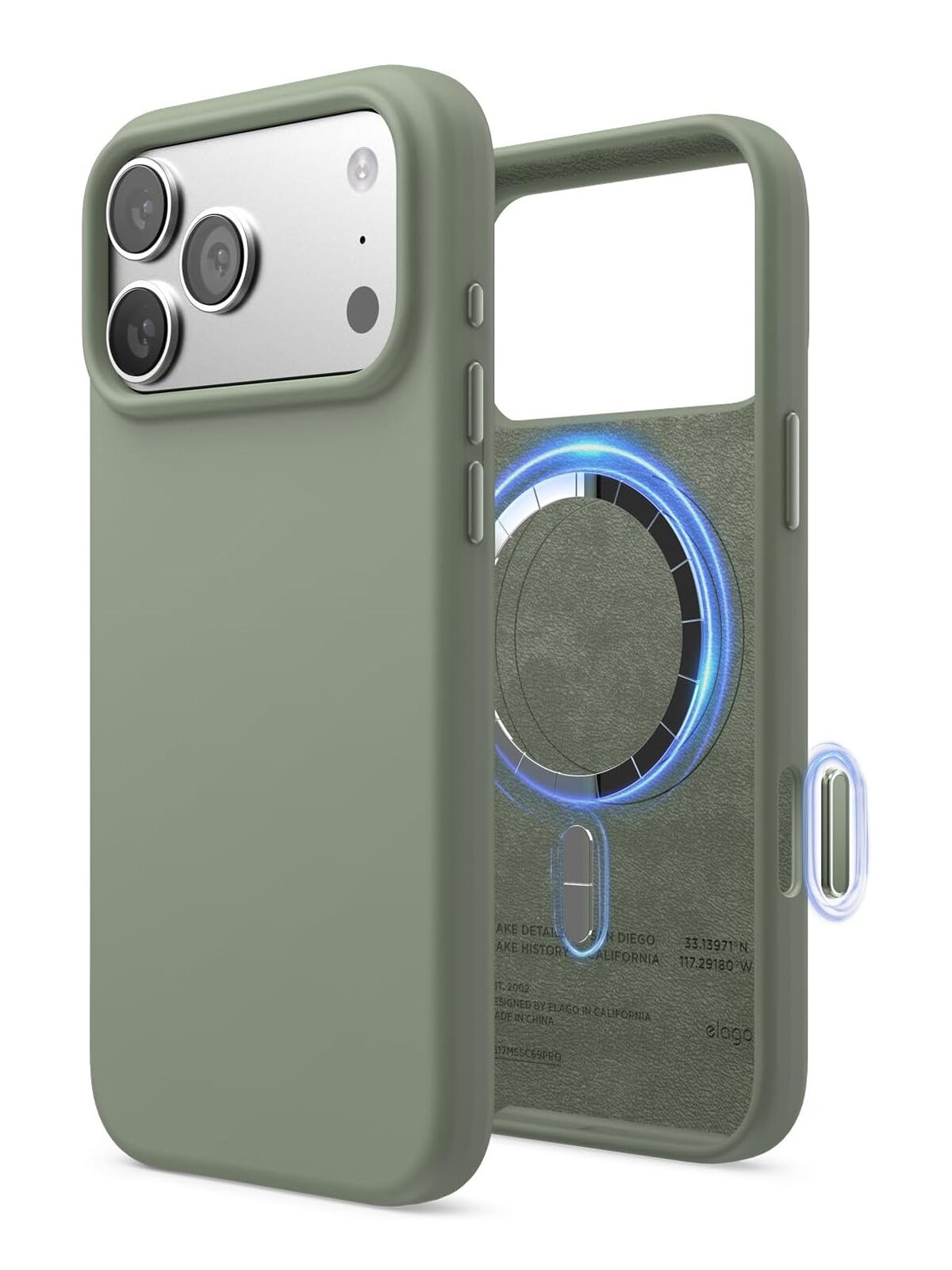 Elago силиконовый чехол для iPhone 17 Pro, Magnetic Silicone Khaki Green (MagSafe)