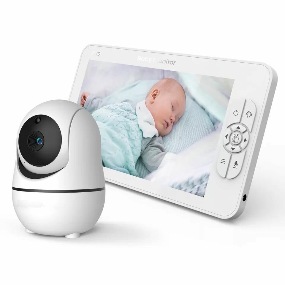 Видеоняня беспроводная поворотная Baby Monitor c камерой видеонаблюдения 7 дюймов, подарок на рождение малыша-JUN