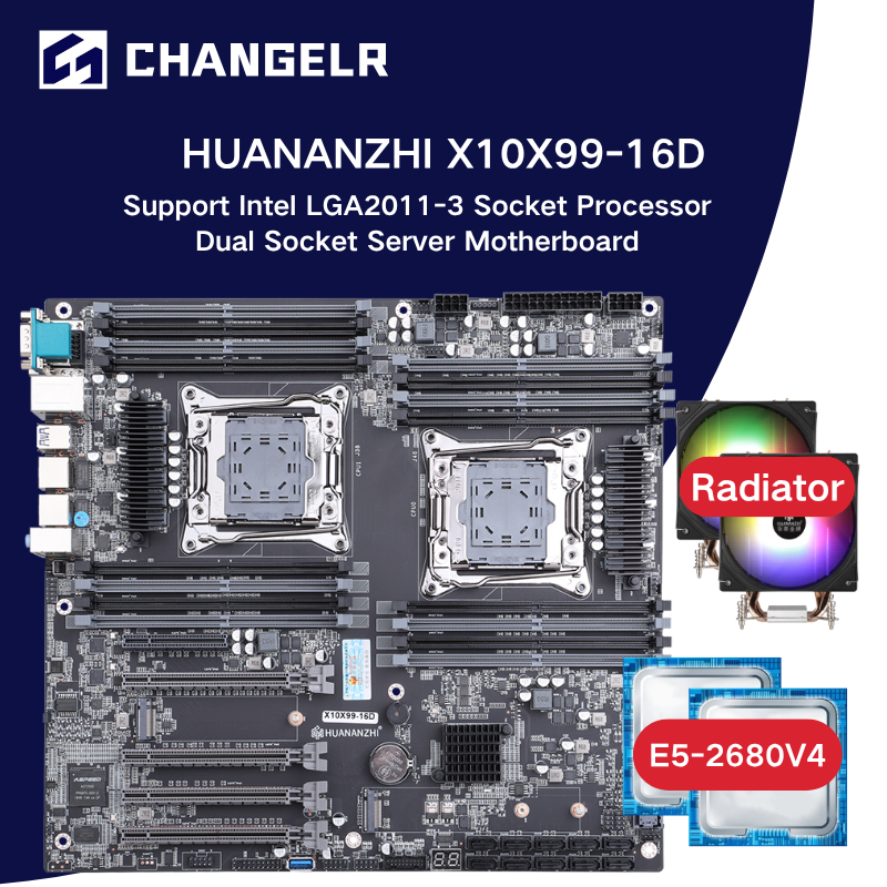 HUANANZHI X10X99-16D Материнские платы + радиатор*2pcs + E5-2680V4*2pcs, Поддержка Intel LGA2011-3 серверных процессоров