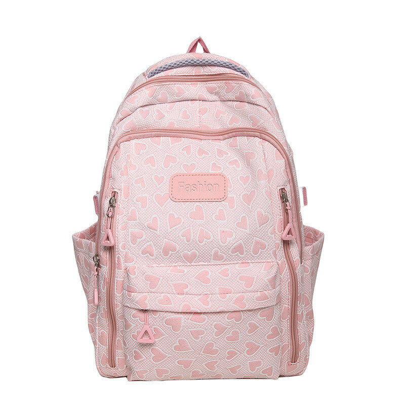 Heart pattern girls backpack in polyester for school travel and daily use