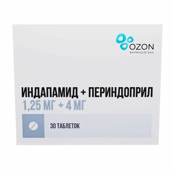 Индапамид+Периндоприл таблетки 1,25мг+4мг 30шт