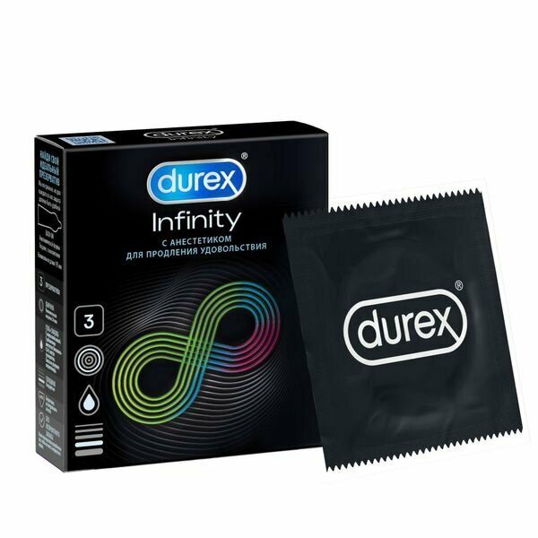 Презервативы гладкие с анестетиком Infinity Durex/Дюрекс 3шт