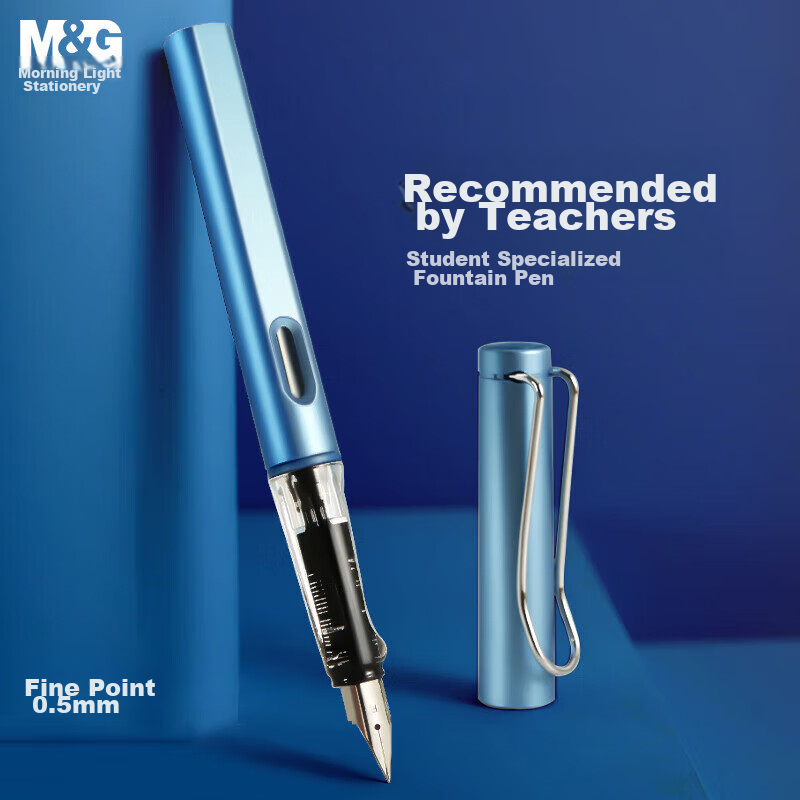 Chenguang (M&G) Stationery Student Fountain Pen, Pearl Blue, F Nib, 3.4mm Diameter, Replaceable Ink Cartridge, Ergonomic Design for Handwriting Practice, Ink Pen (Ink Cartridge Not Included), Single Pen, AFPY522525