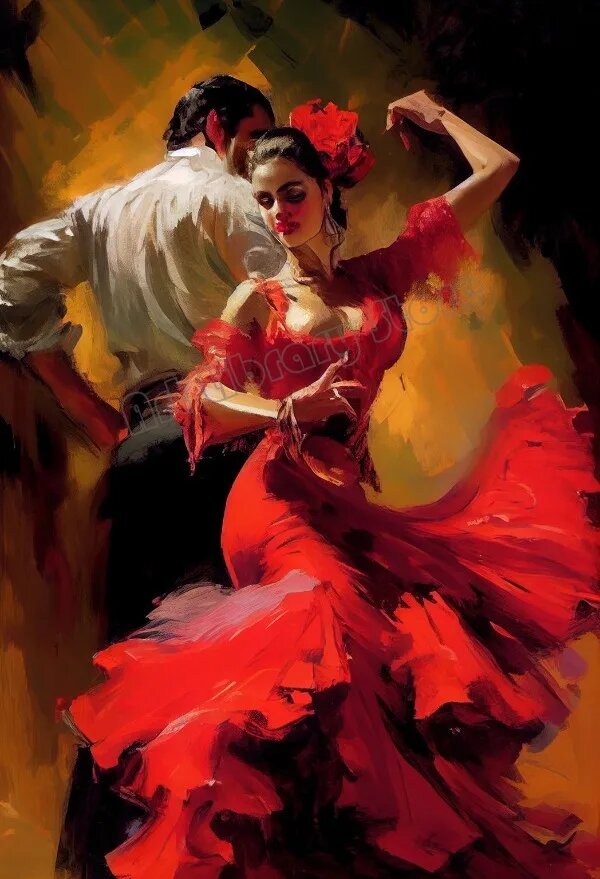 Картина на холсте Танцующая девушка в красном платье