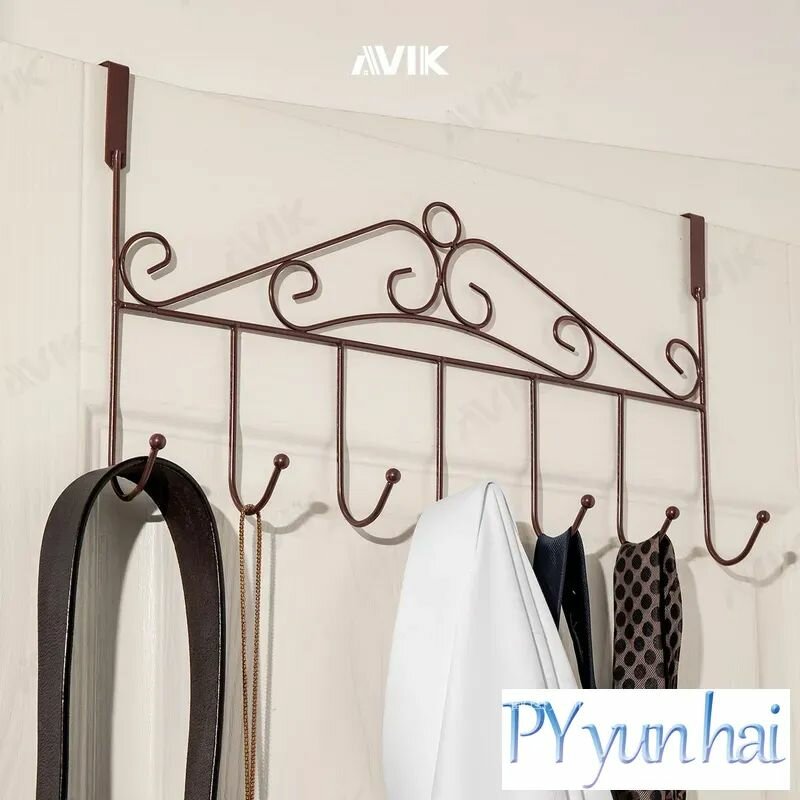 Надверная вешалка, навесная вешалка на дверь AVIK: 7 крючков, установка без сверления