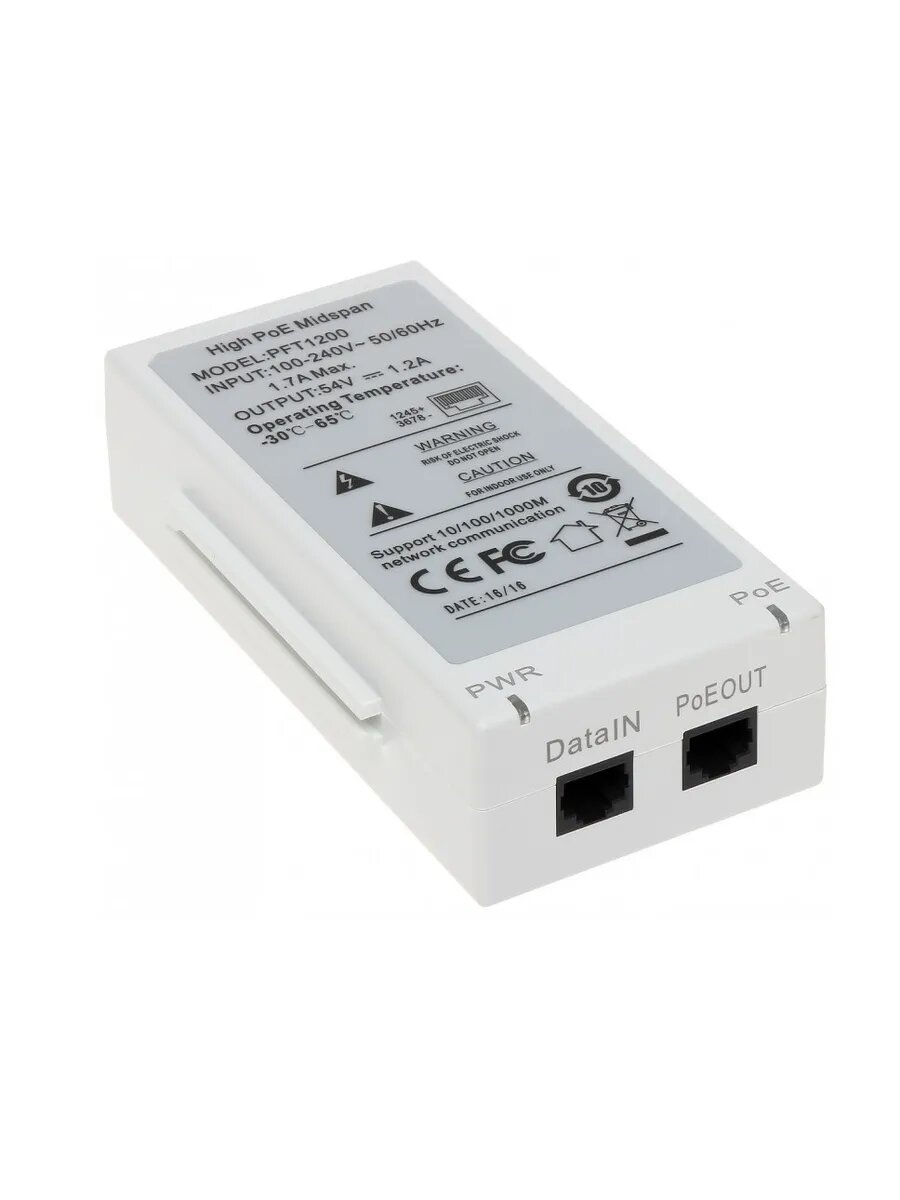 Инжектор PoE DH-PFT1200 10/100/1000BASE-T 100-240В(АС)