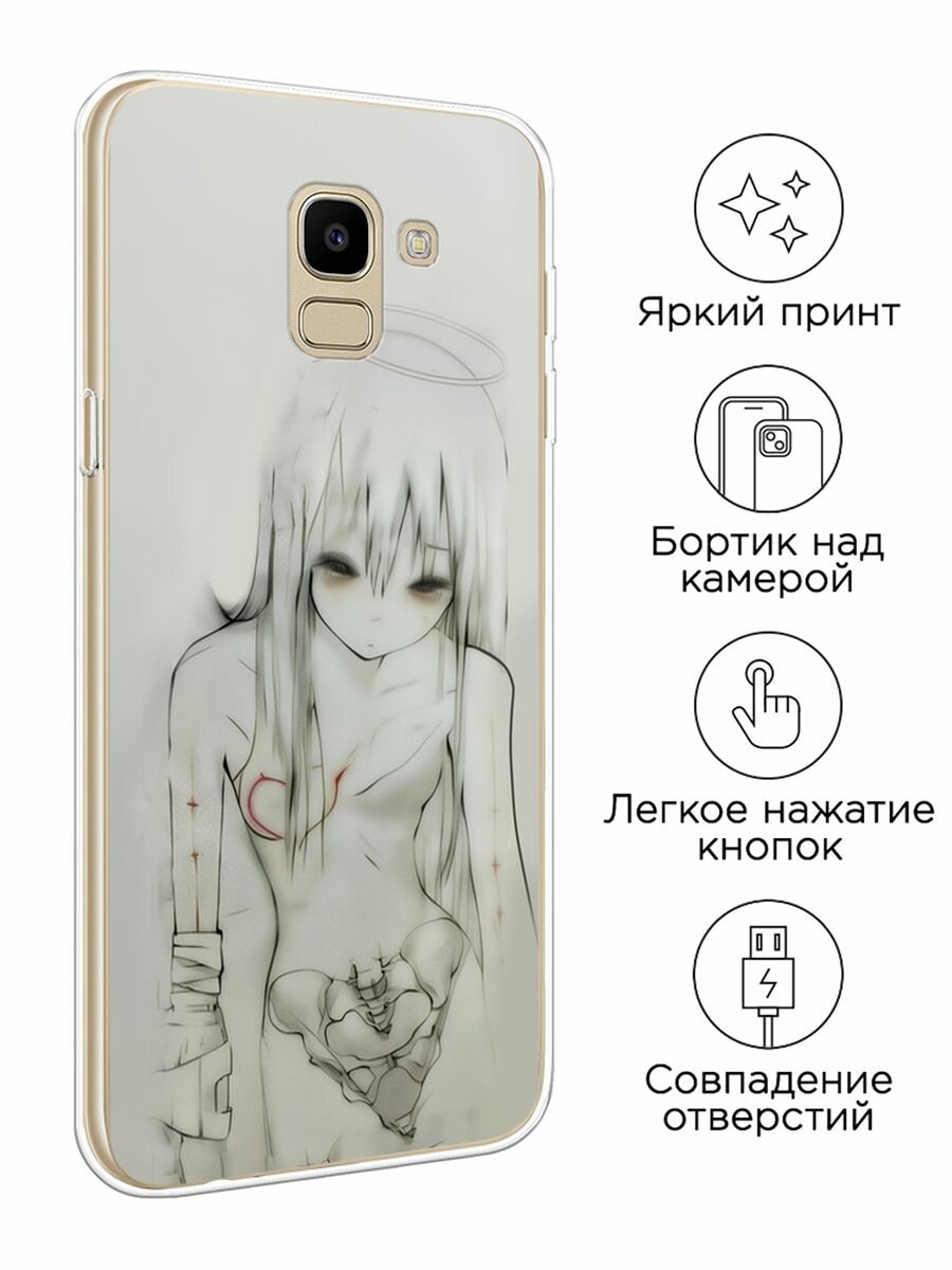 Чехол на Samsung Galaxy J6 2018 / Самсунг Галакси Джей 6 2018 с принтом "Аниме рисунок чёрно-белый" — фото 1
