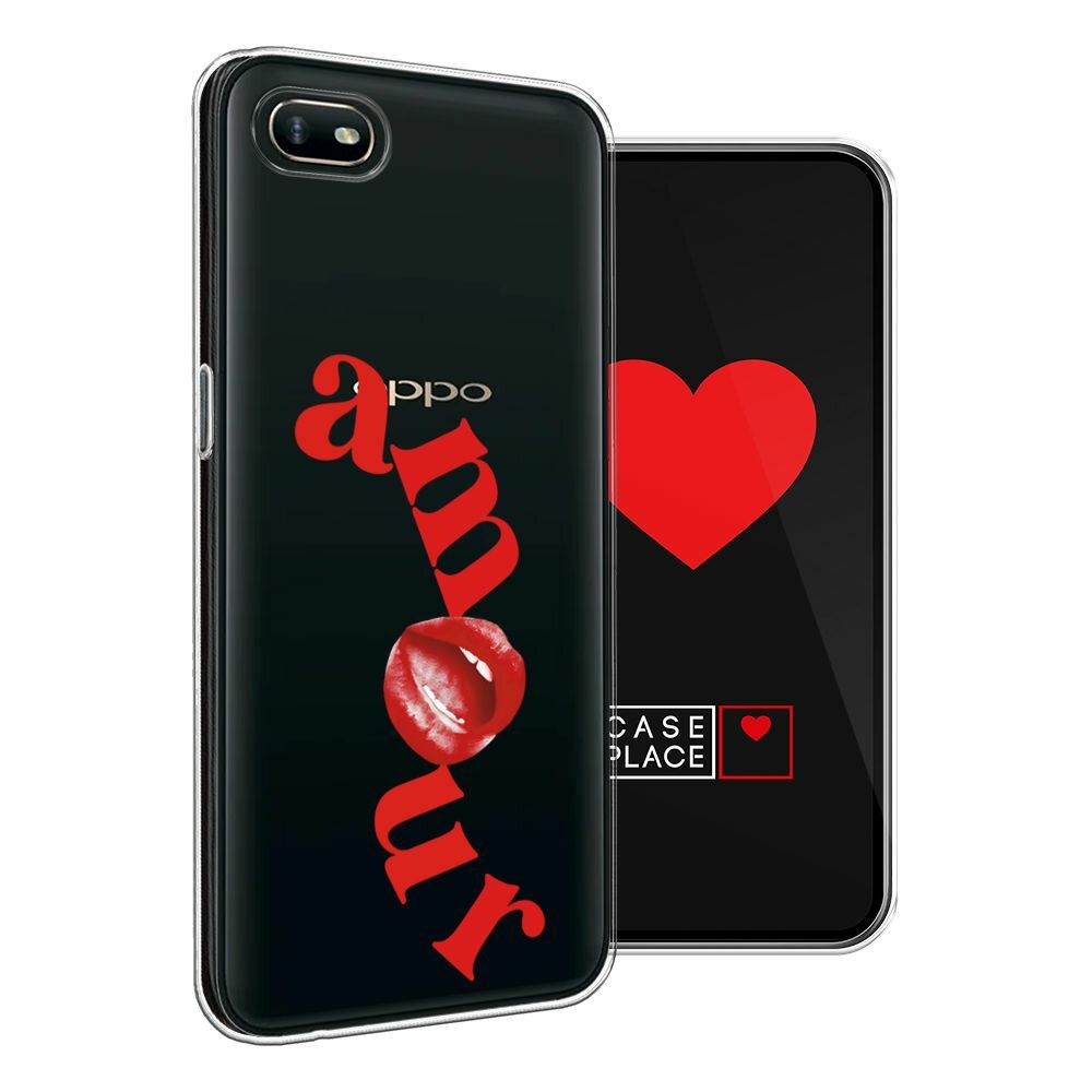 Чехол на Oppo A1k / Оппо А1к с принтом "Amour lips - 14 февраля", прозрачный — фото 1