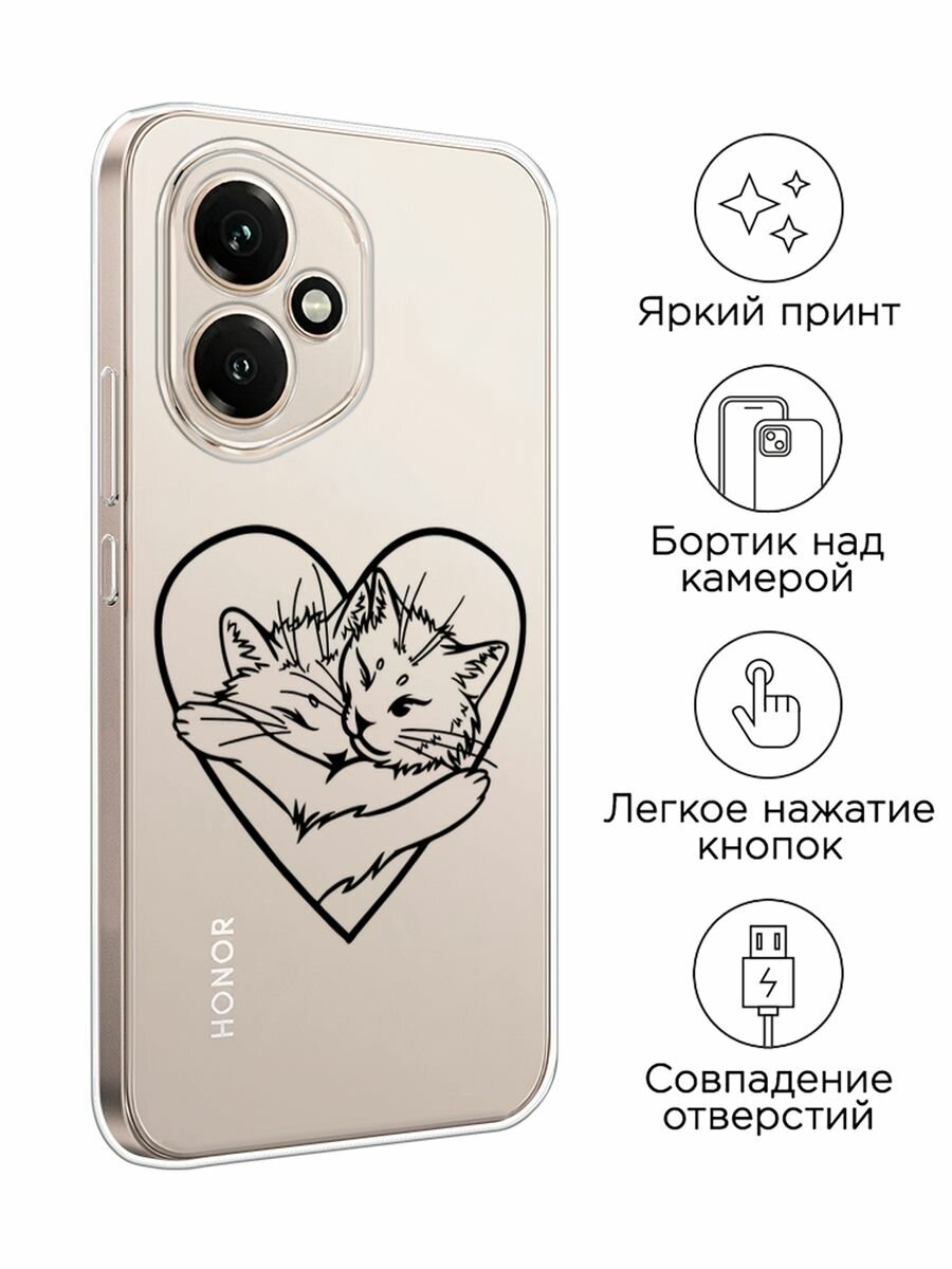 Чехол на Honor 400 / Хонор 400 с принтом "Влюблённые котики рисунок 3 - 14 февраля", прозрачный — фото 1