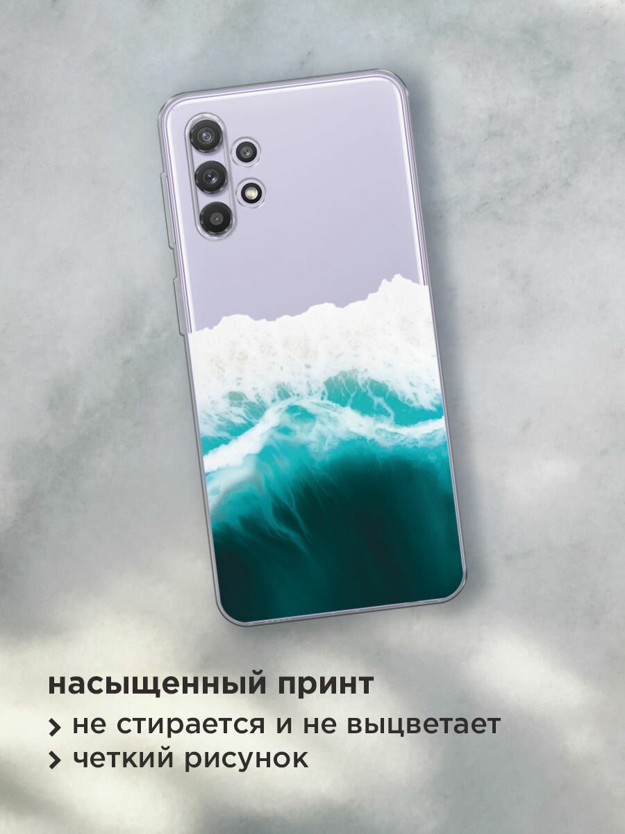 Чехол на Samsung Galaxy A32 / Самсунг Галакси А32 с принтом "Большая волна", прозрачный — фото 1