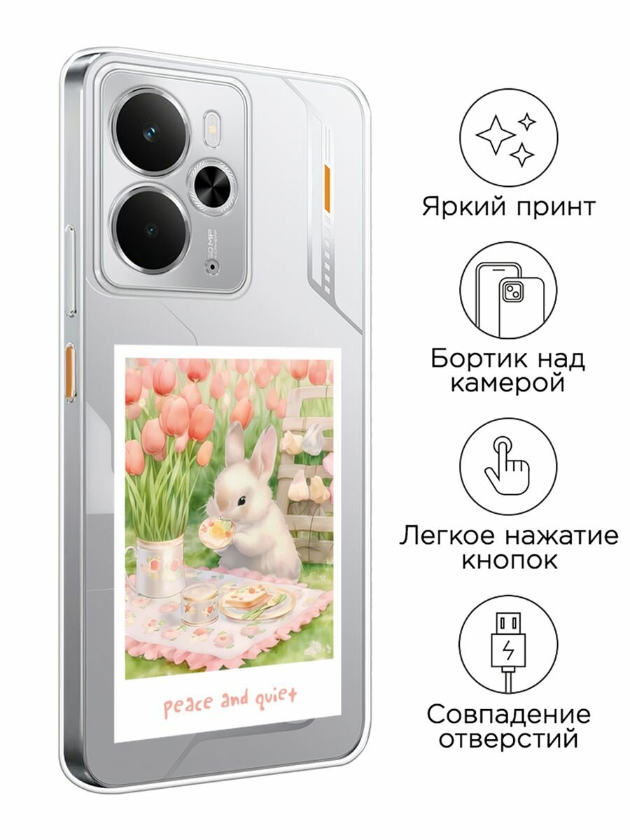 Чехол на Realme 14 5G / Реалми 14 5G с принтом "Кролик на пикнике", прозрачный — фото 1