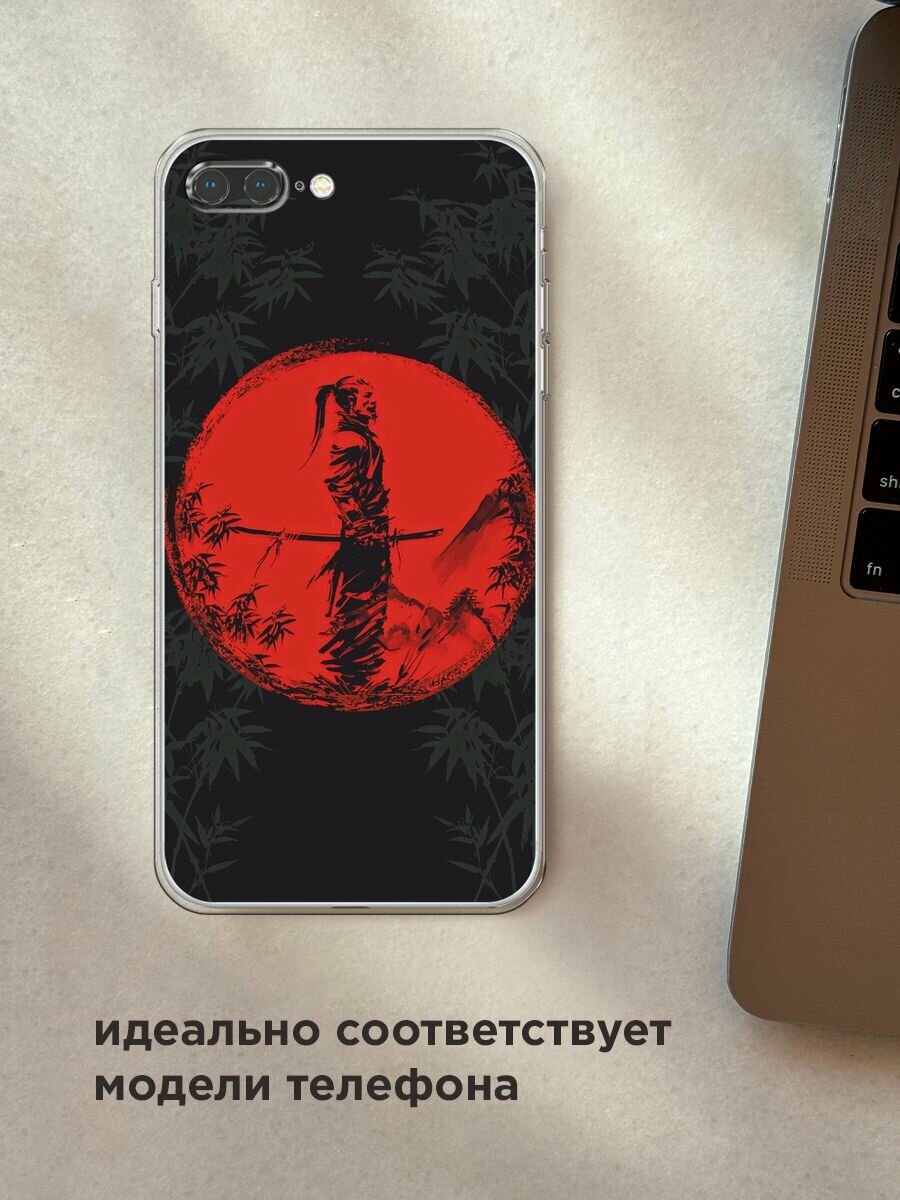 Чехол на Apple iPhone 7 Plus / Айфон 7 Плюс с принтом "Самурай на красном фоне" — фото 1