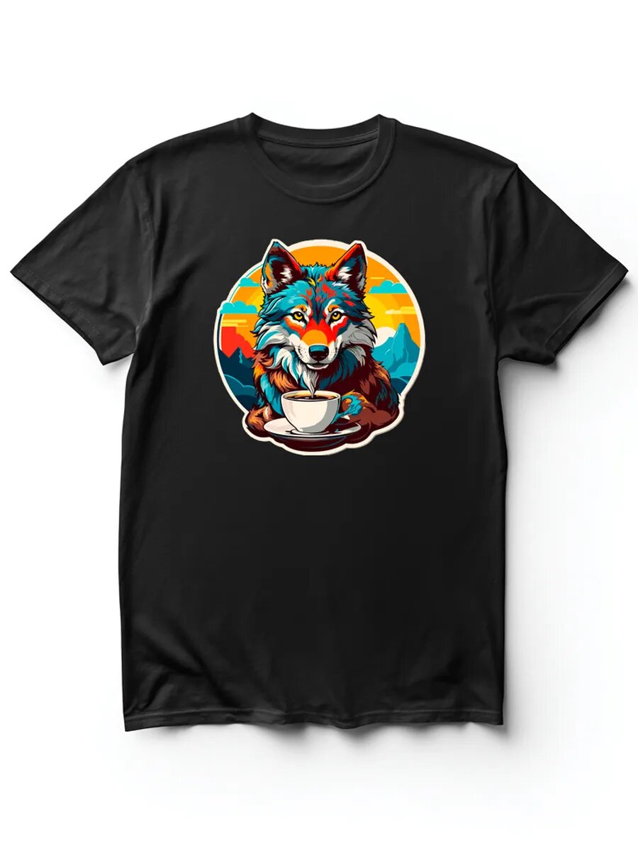 Футболка лиса пьет кофе